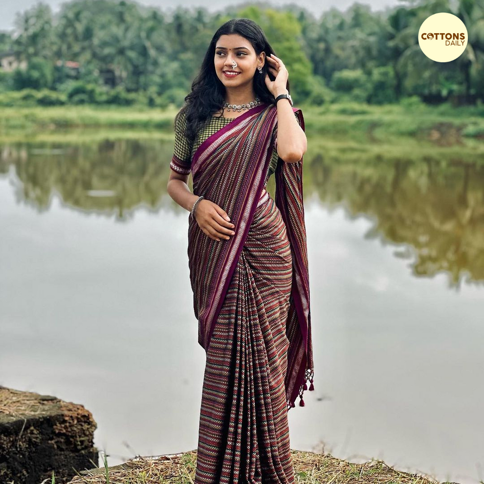 Navya Multicolor Cotton Khun Saree – Cottonsdaily